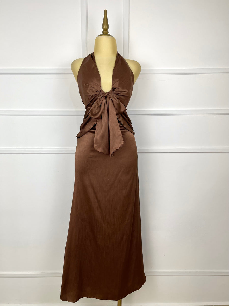 Vestido midi café satinado – OH MY! STORE