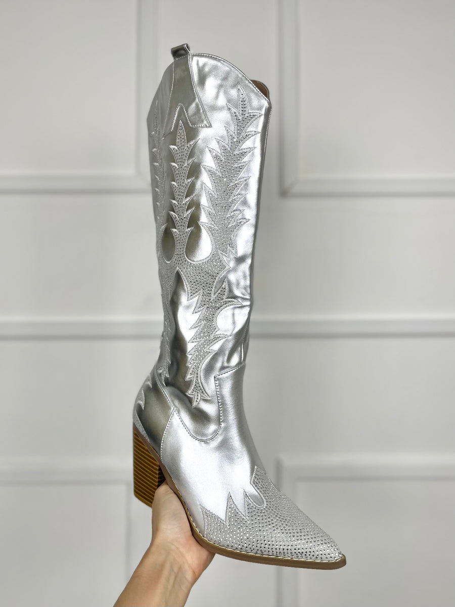 Botas plata vaqueras con pedrería – OH MY! STORE